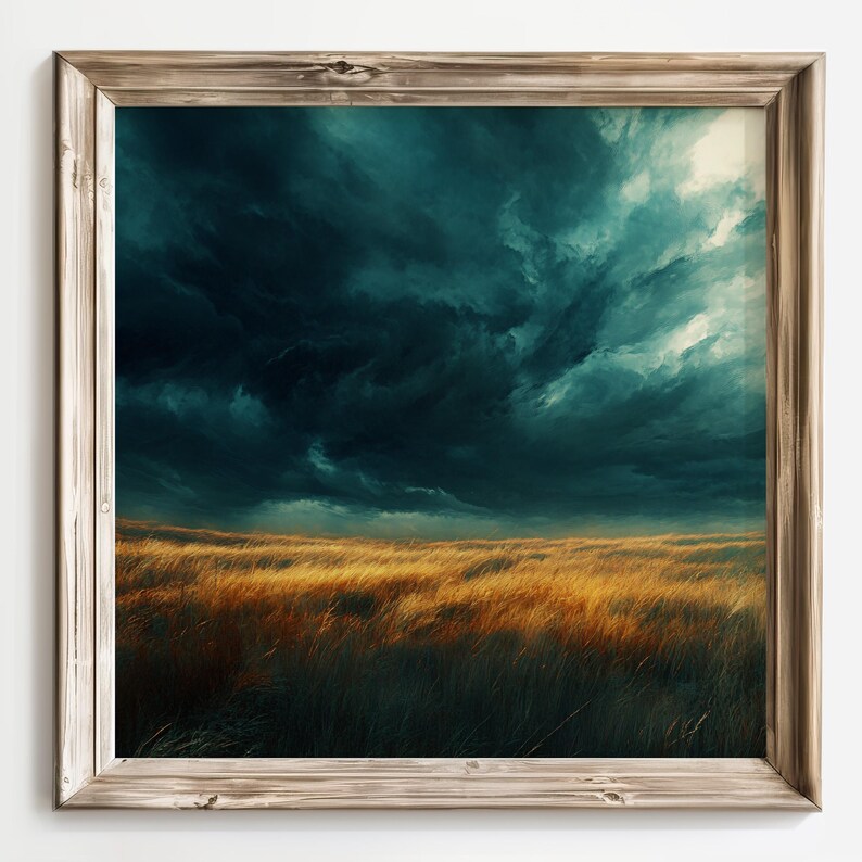 Dark Clouds Painting, Moody Landscape, Atmospheric Wall Art, Dark Sky ...