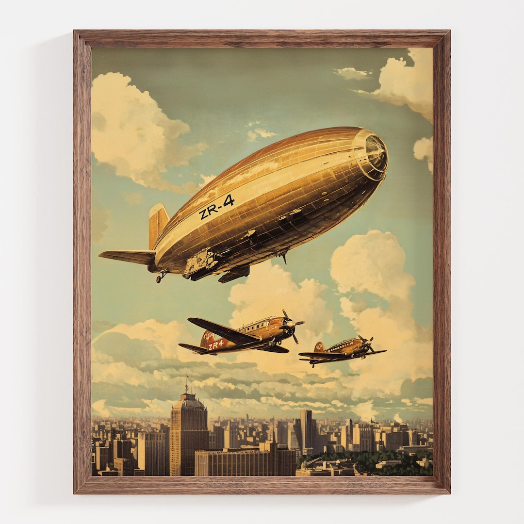 Vintage Airship Art Print, Retro Zeppelin Aviation Poster, Historic ...