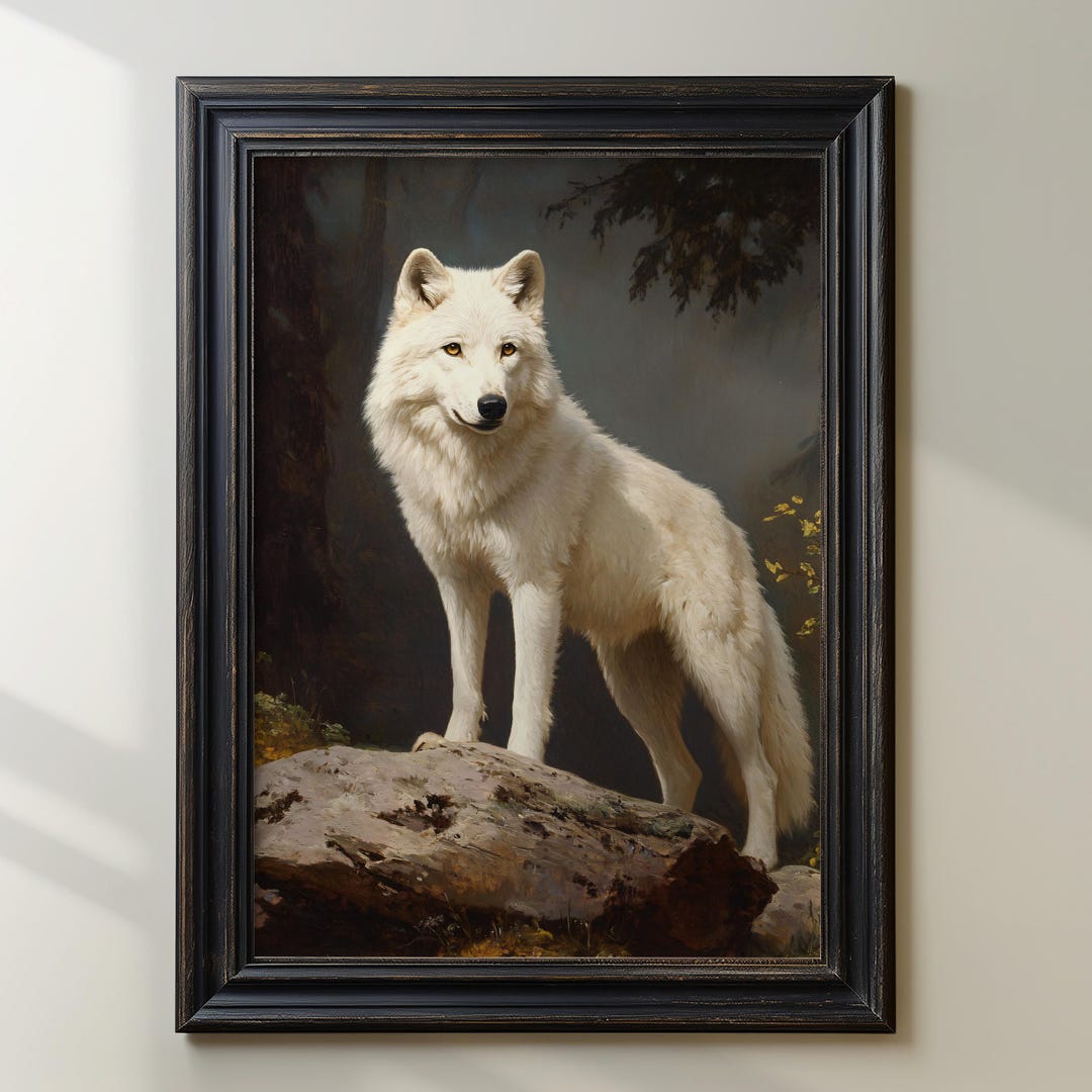 Majestic Forest Wolf Painting, White Wolf Art Print, Wildlife Animal ...