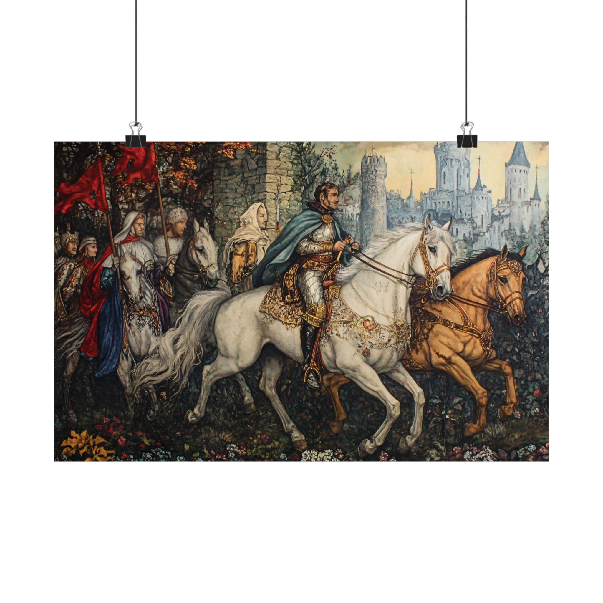 Medieval Knight Procession Matte Poster, Vintage Fantasy Art Print ...