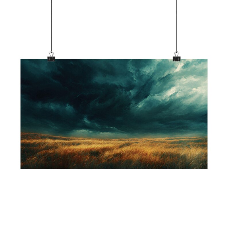 Dark Clouds Painting, Moody Landscape, Atmospheric Wall Art, Dark Sky ...