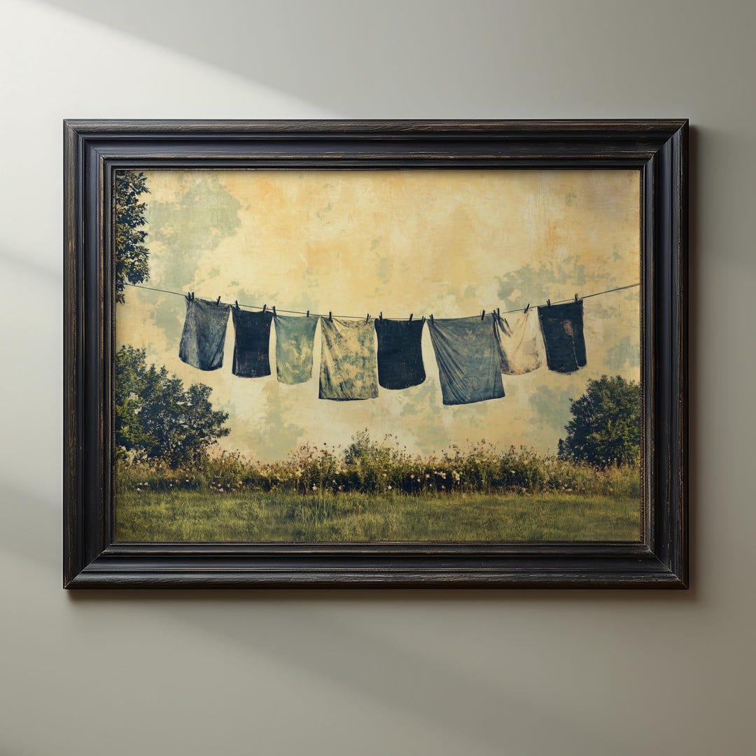 Vintage Clothesline Art Print, Rustic Farmhouse Wall Decor, Country ...