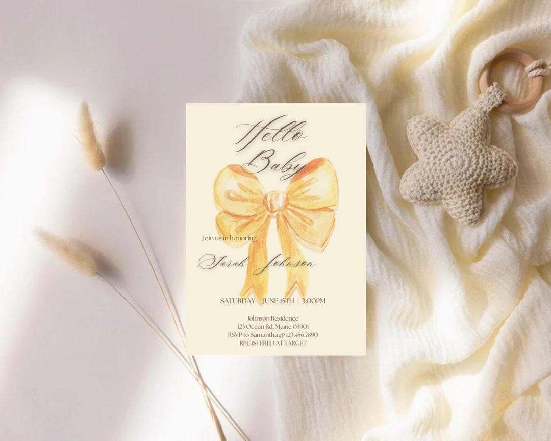 Editable Baby Invitation, Simple Baby Invite, Bow Baby Invite, Gender ...