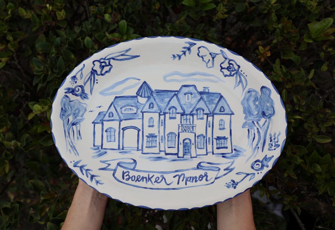 Custom Hand Painted Ceramic Heirloom Platter | Personalized Blue ...