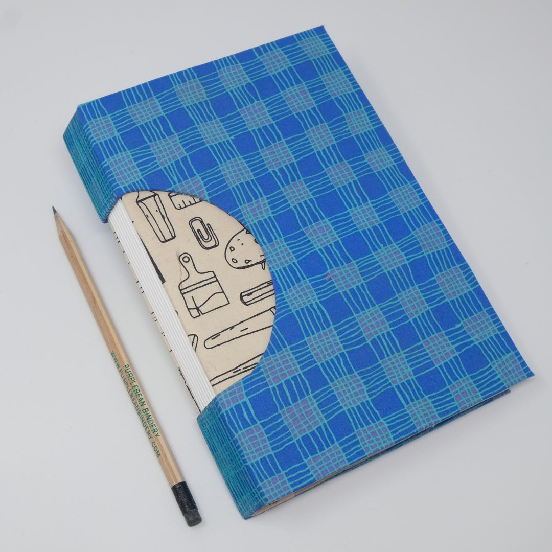 Hand Bound Journal: Bright Blue Rigid Fabric Cover, Art Supply Endpaper ...