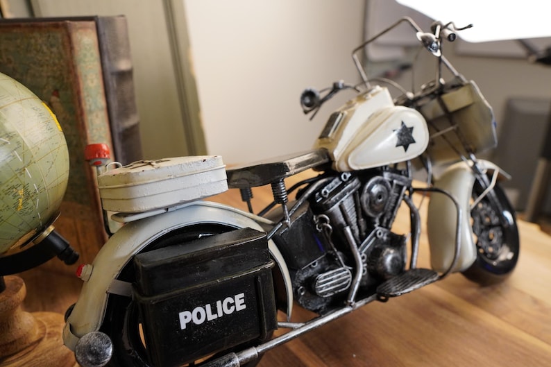 Handmade Metal Police Motorcycle Model: Collectible Home Decor (15-inch ...