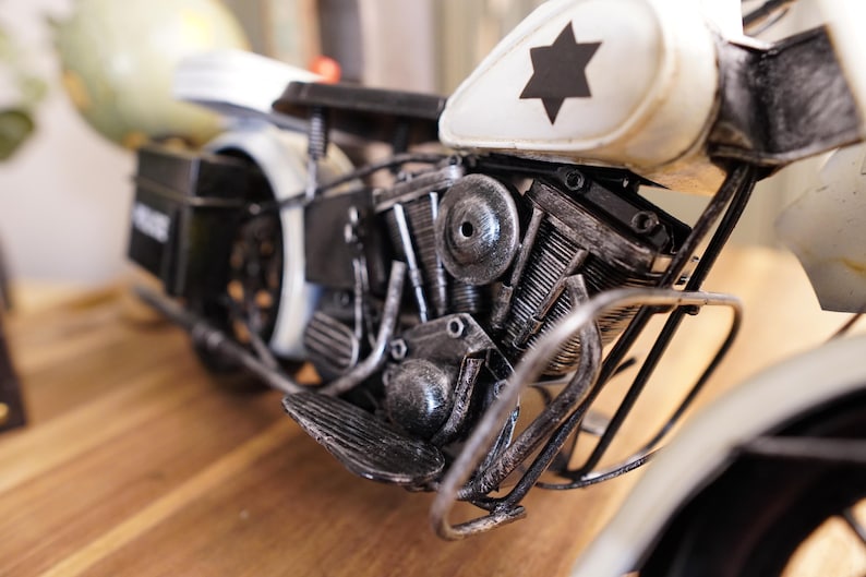 Handmade Metal Police Motorcycle Model: Collectible Home Decor (15-inch ...
