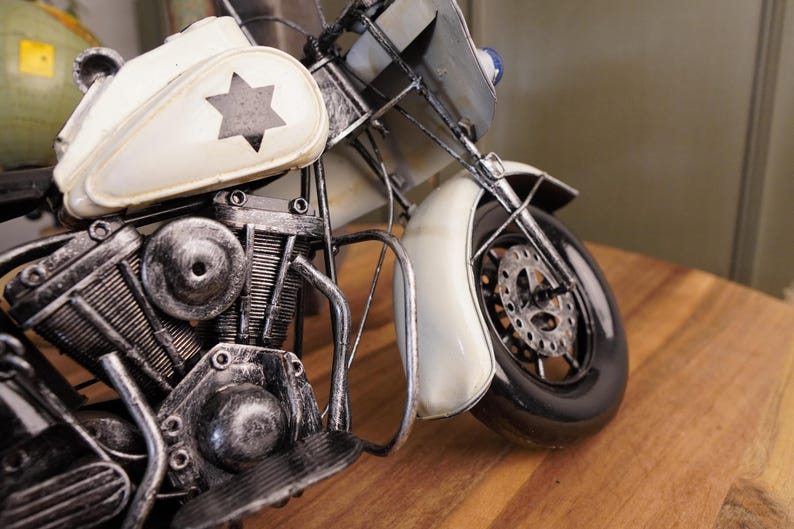 Handmade Metal Police Motorcycle Model: Collectible Home Decor (15-inch ...