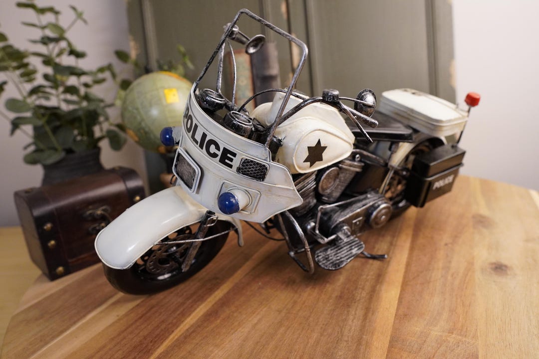 Handmade Metal Police Motorcycle Model: Collectible Home Decor (15-inch ...