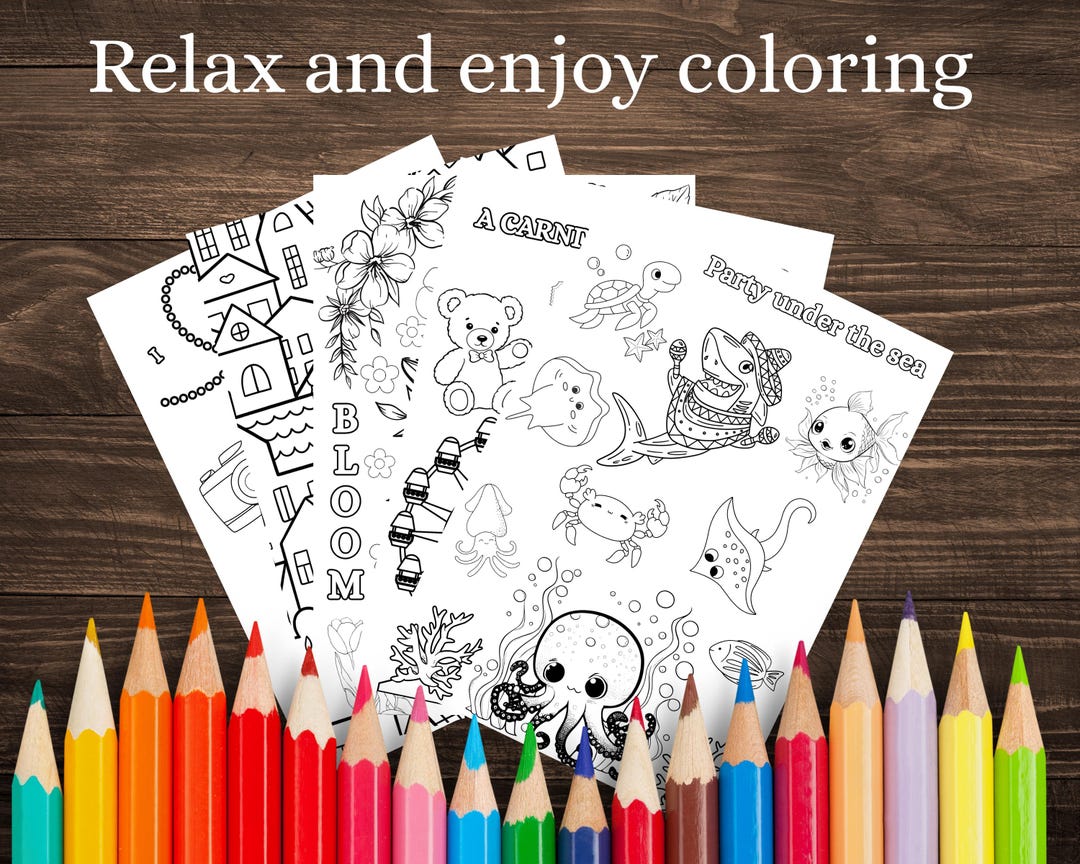 5 Printable Coloring Pages Bundle – Relaxing Fun for Kids & Adults - Etsy