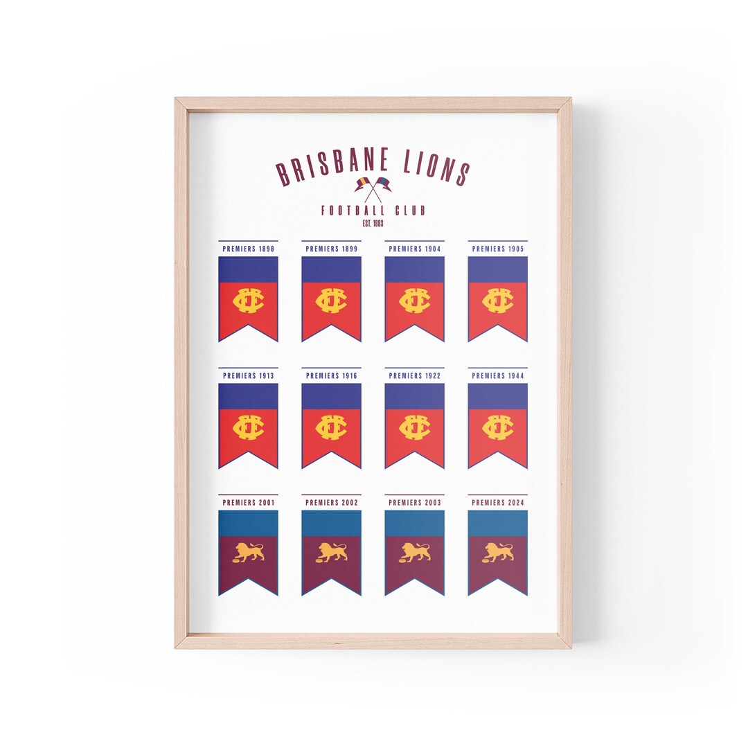 Brisbane Lions/fitzroy Lions Premiership Flag Poster AFL VFL Premiers ...
