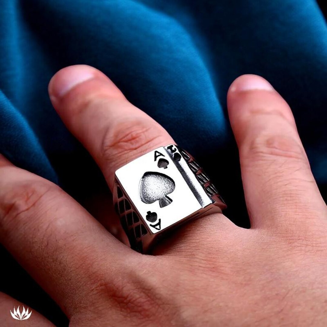 Playing Card Ring for Men Stainless Steel Poker Jewelry Gambler's ...