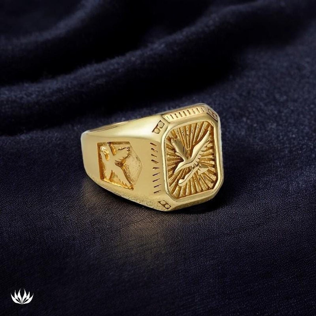 Gold Plated Bald Eagle Signet Ring for Men - Stainless Steel Bird Stamp ...