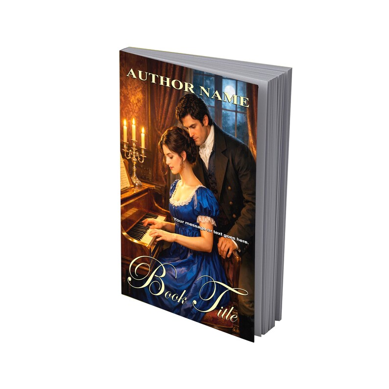 Regency Romance Premade Book Cover - Piano Scene Candlelit Couple in ...