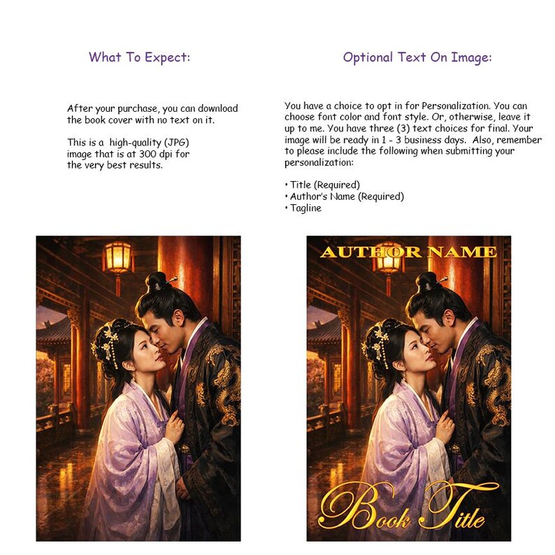 Asian Historical Romance Premade Book Cover - Palace Couple Embrace ...