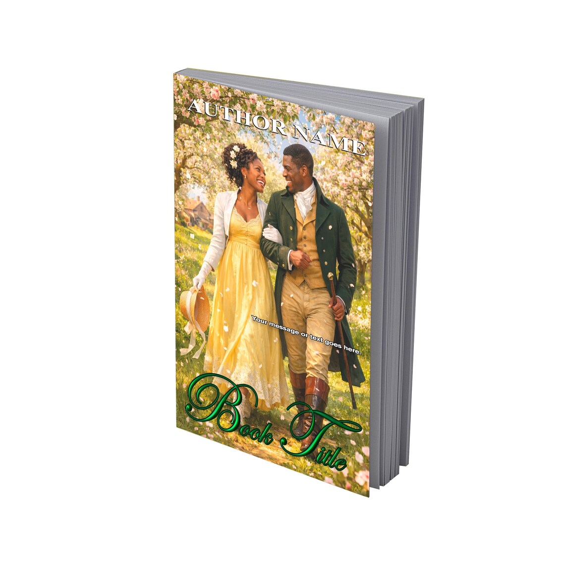 Premade Regency Romance Book Cover - Spring Orchard Black Couple Yellow ...
