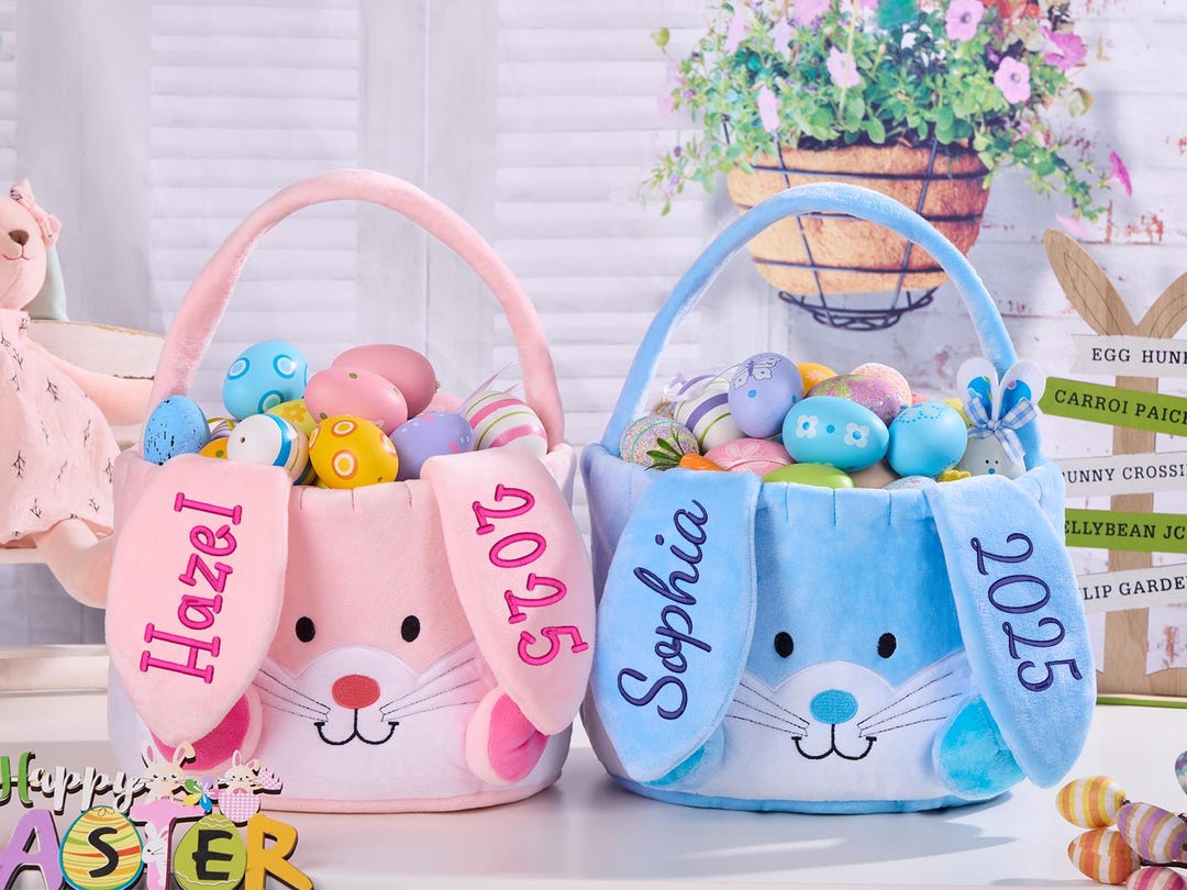 Personalized Easter Basket,custom Easter Bunny Basket With Name, Embroidery Easter Bucket,kids ...