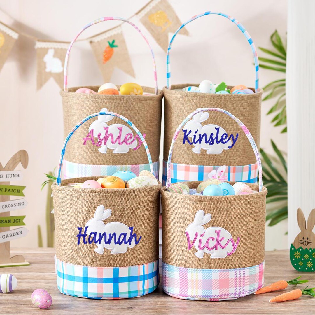 Embroidery Easter Basket With Name,personalized Burlap Easter Bucket ...