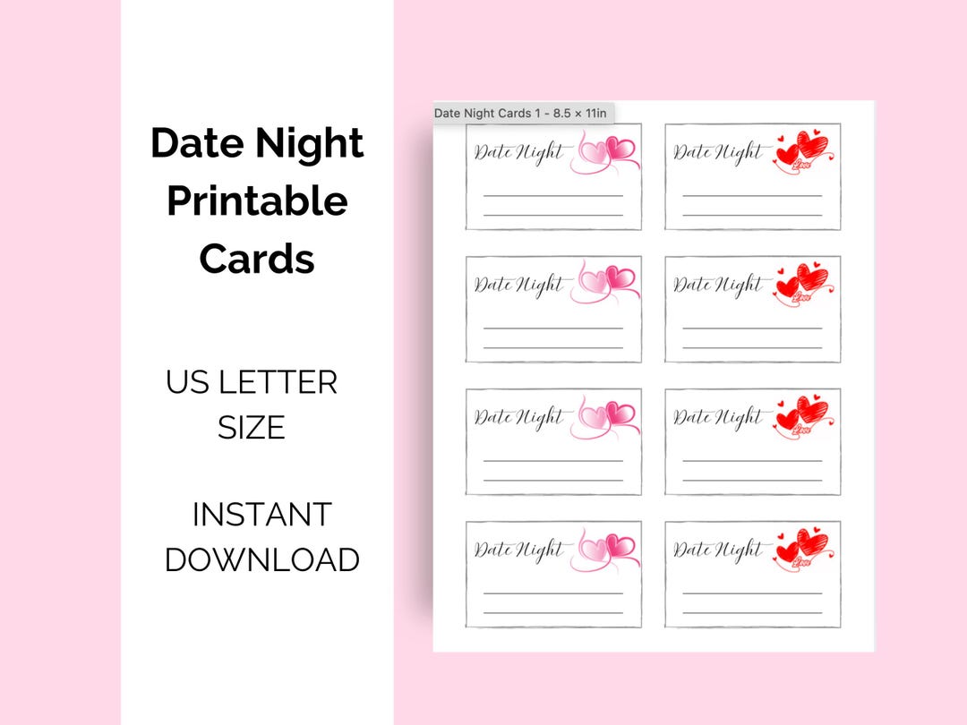 Date Night Cards Printable, Last Minute Valentines Day Gift, Dating ...