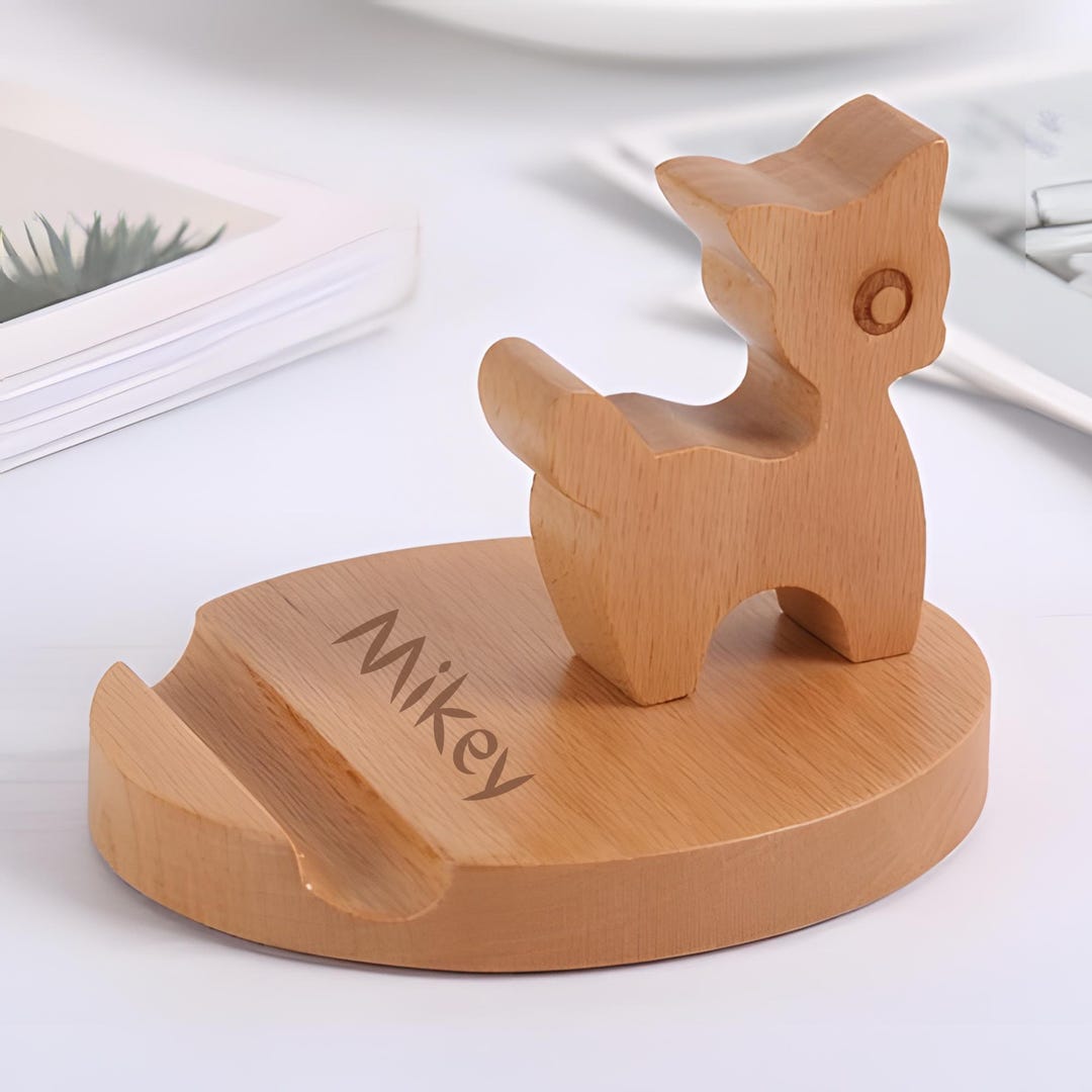 Personalized Wooden Dog Phone Stand, Cute Animal Phone Holder for Desk ...