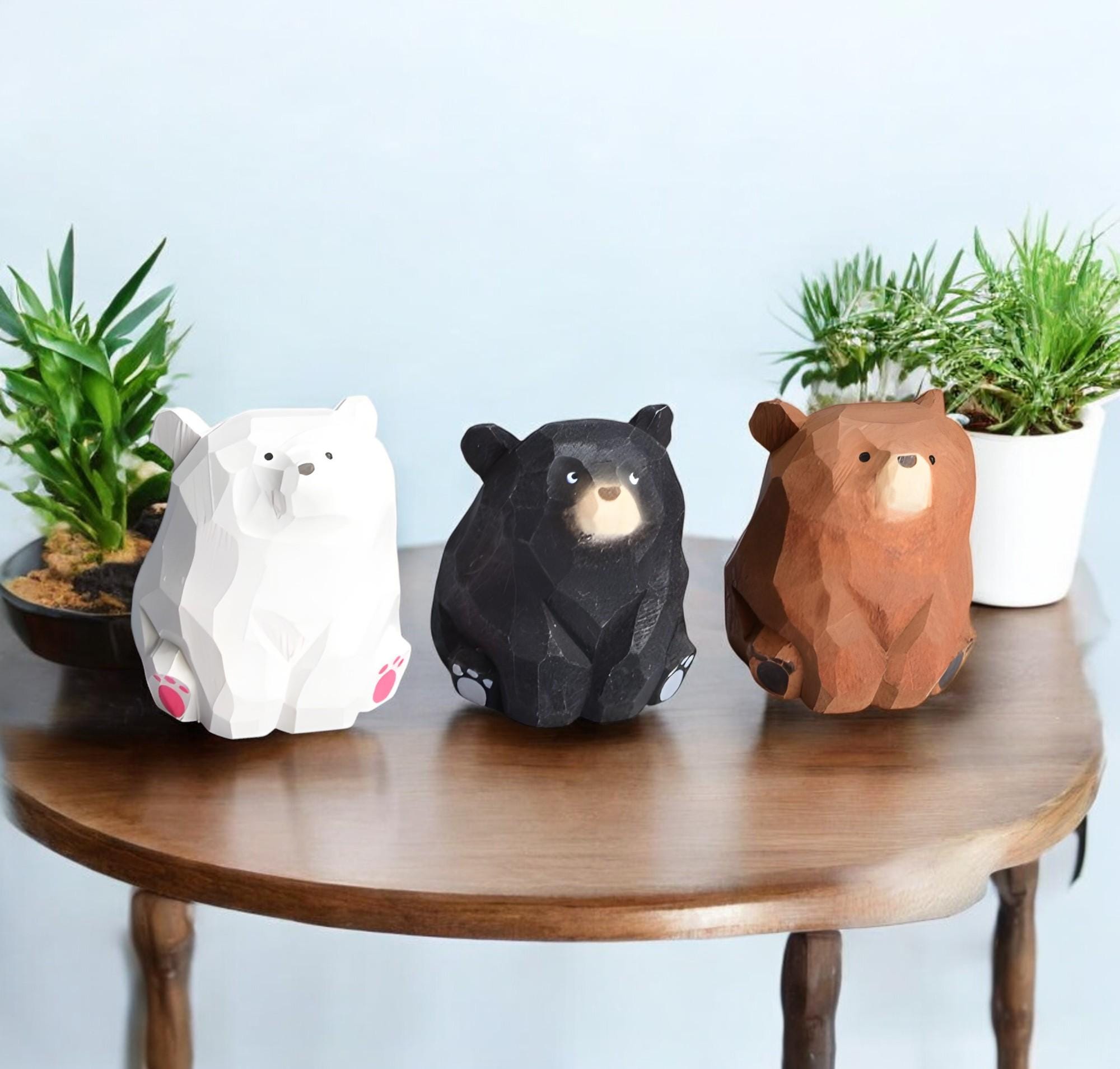 Mini Hand-carved Wooden Bear Figurines Rustic Woodland Decor, Cute ...