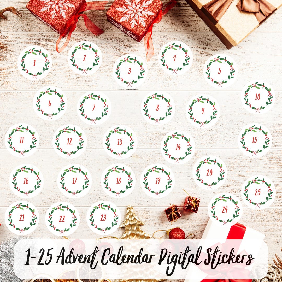 1-25 Advent Calendar Number Stickers Digital Download, Create Your Own ...
