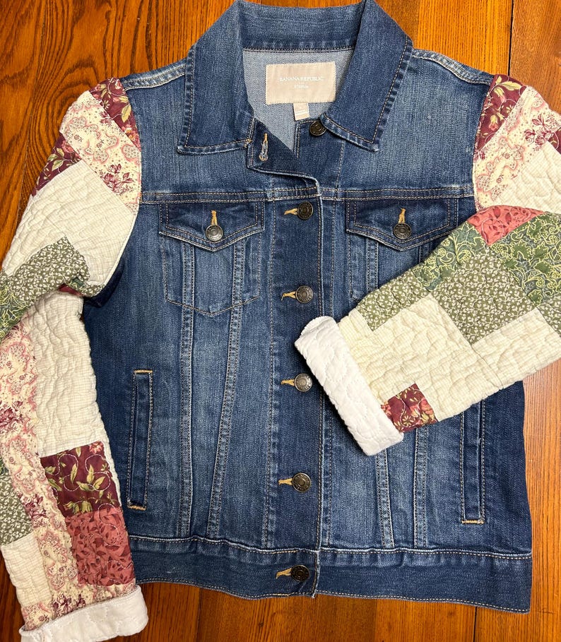 One of a Kind Denim Jacket With Quilt Sleeves - Etsy