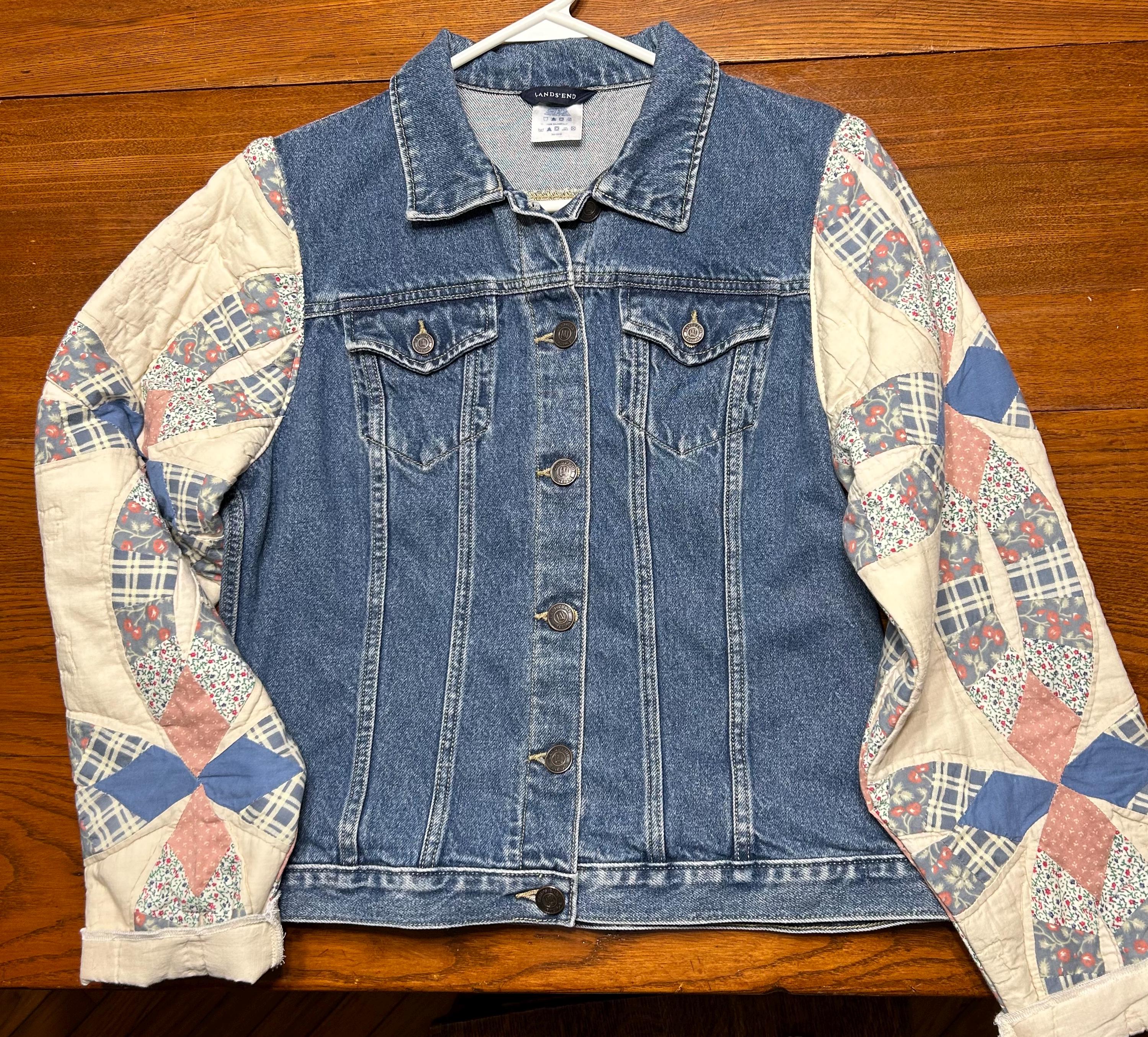 One of a Kind Denim Jean Jacket With Quilt Sleeves - Etsy