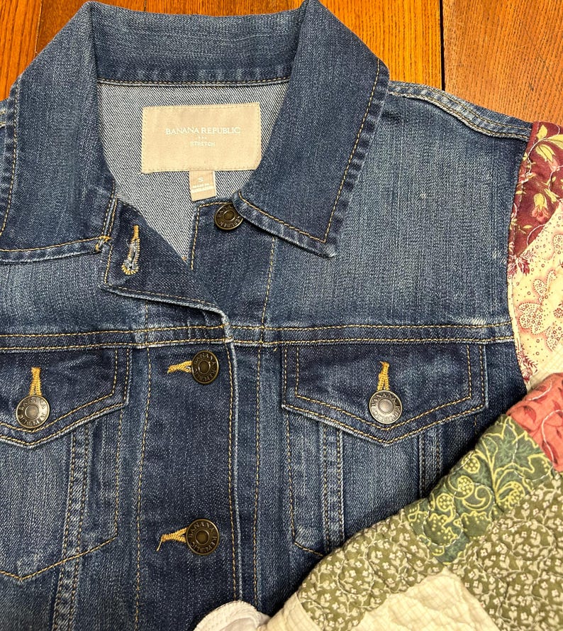 One of a Kind Denim Jacket With Quilt Sleeves - Etsy
