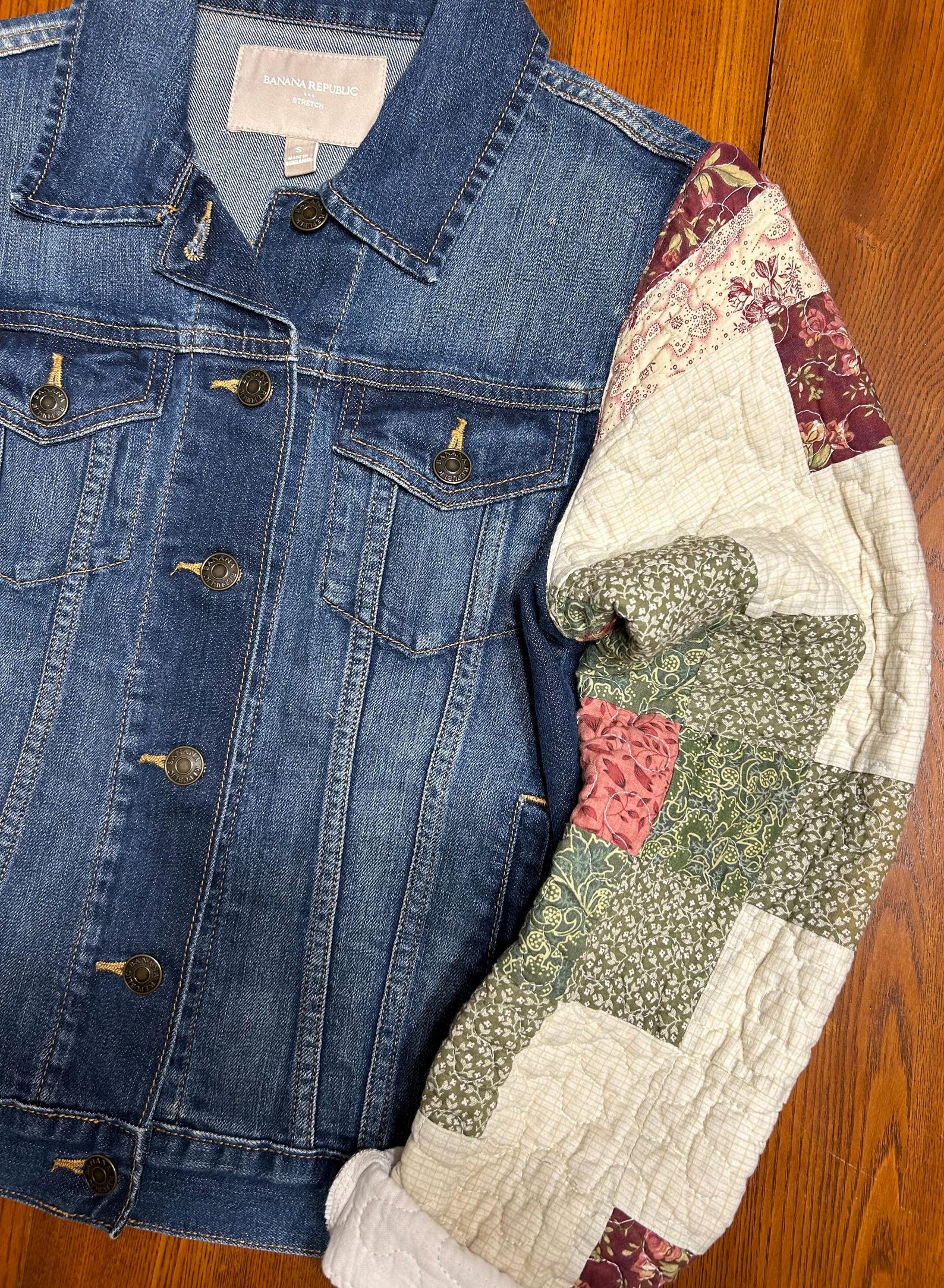 One of a Kind Denim Jacket With Quilt Sleeves - Etsy
