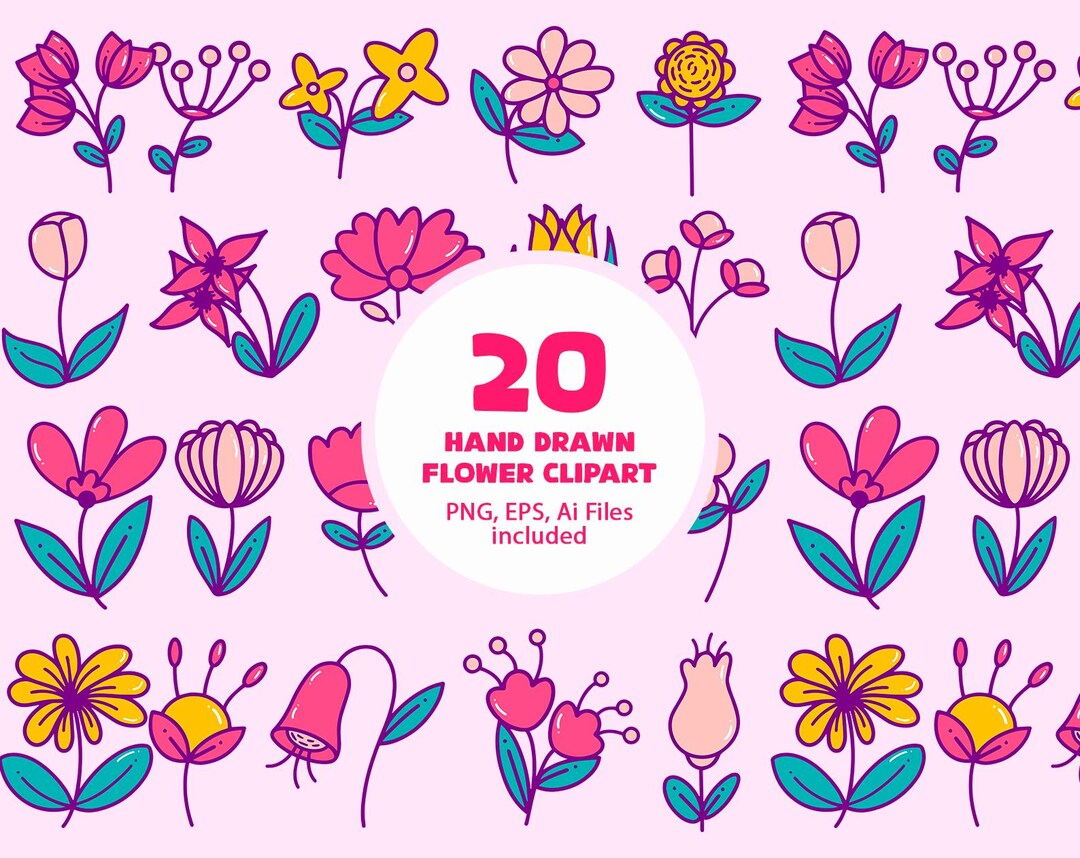 20 Doodle Flower Bundle PNG, EPS, SVG, Ai Files, Floral,flower Leaf ...
