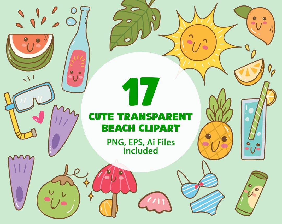 17 Pcs Cute Doodle Summer Beach Clip Art Bundle PNG EPS Ai Files ...