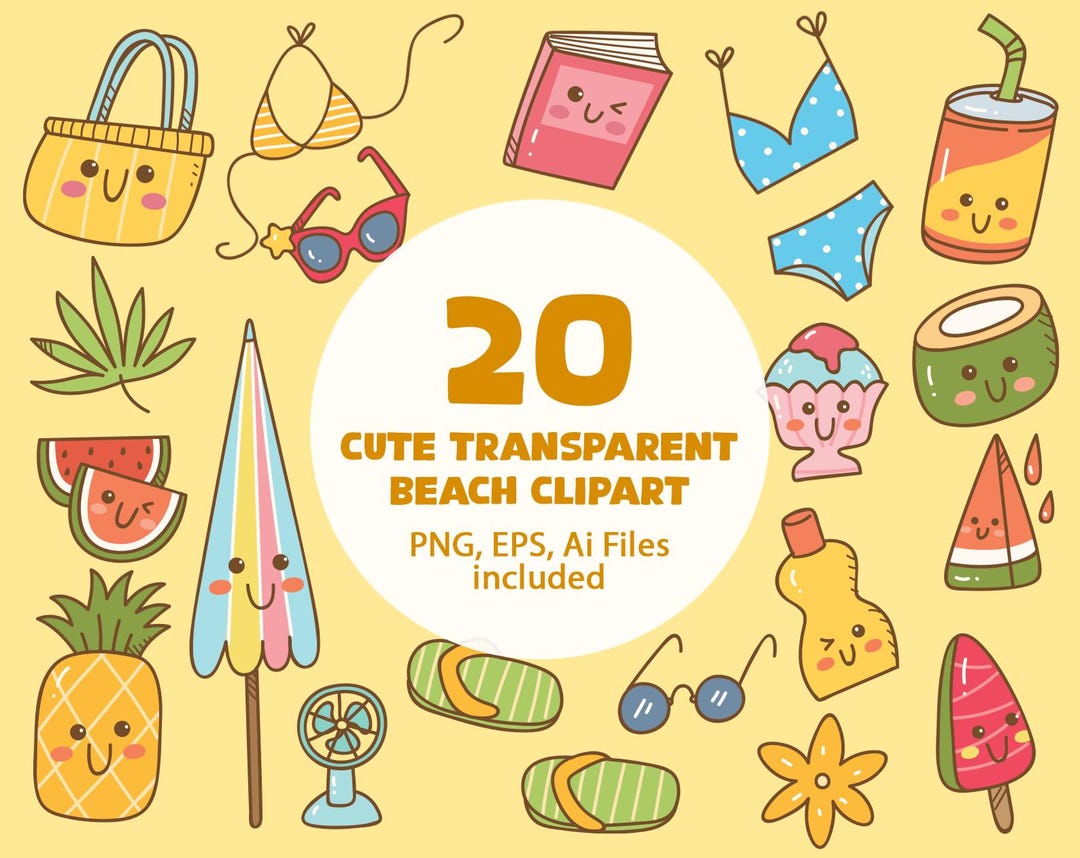 20 Pcs Cute Doodle Summer Beach Clip Art Bundle PNG EPS Ai Files ...