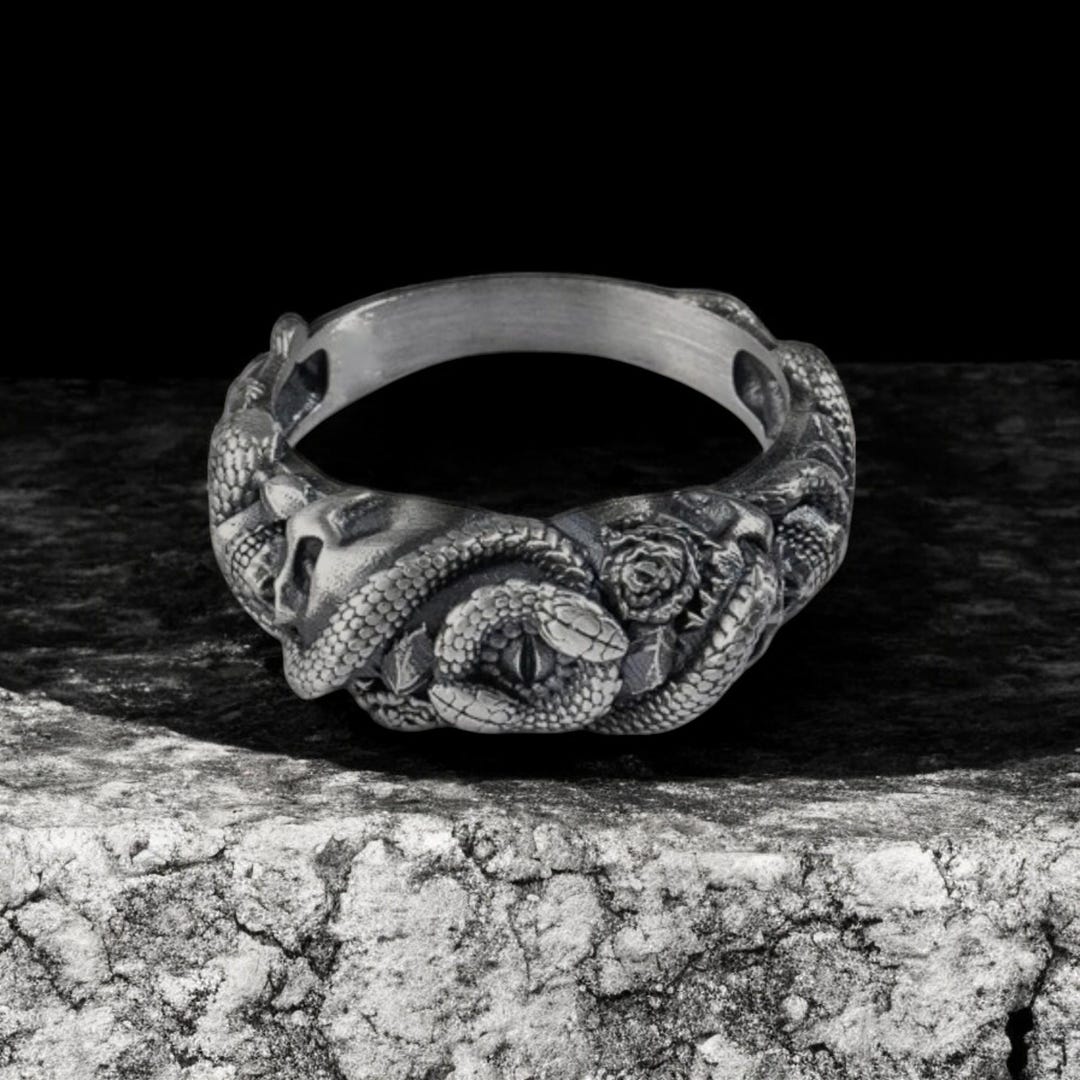 Gothic Snake Skull Ring: Stainless Steel Punk Rock Jewelry - Etsy