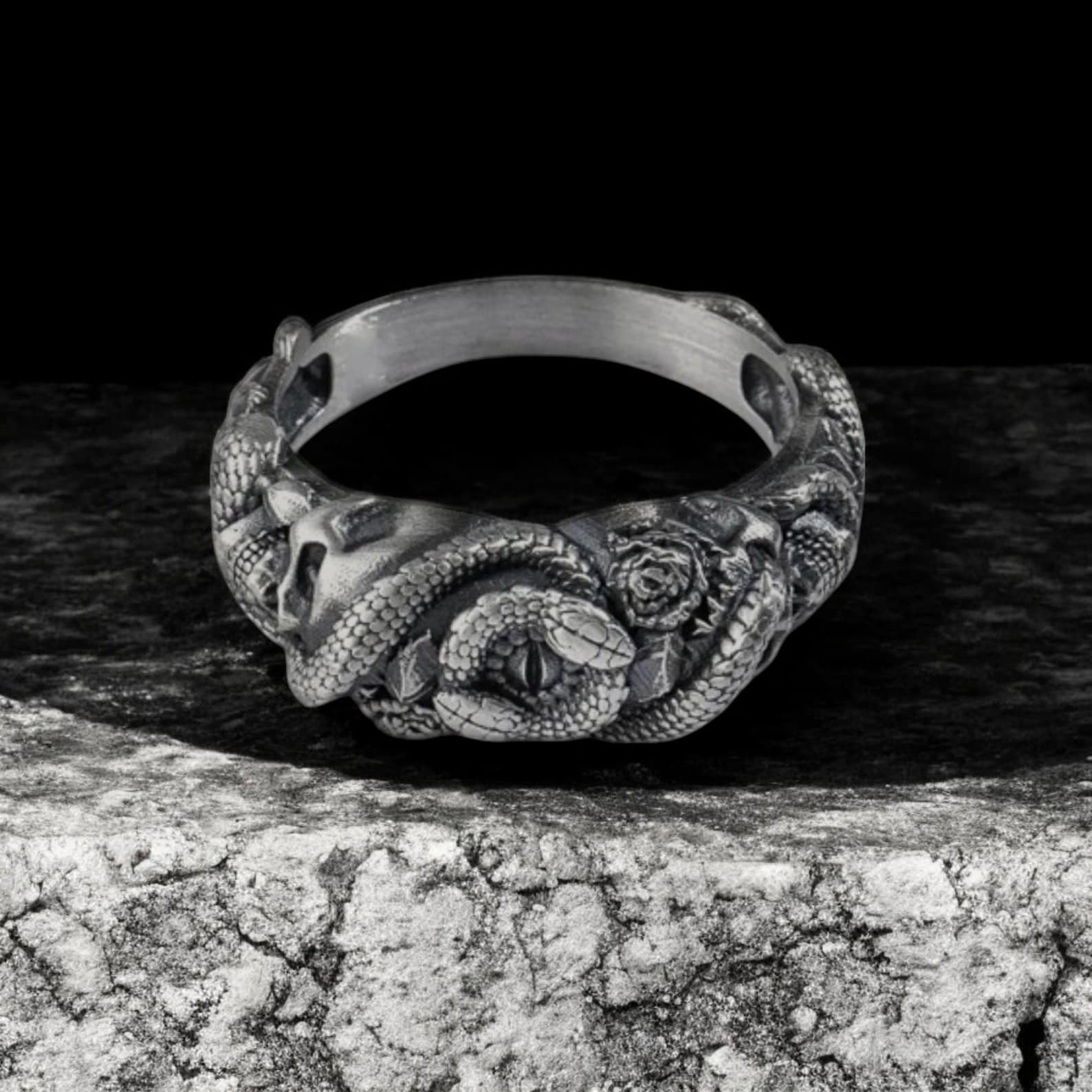 Gothic Snake Skull Ring: Stainless Steel Punk Rock Jewelry - Etsy
