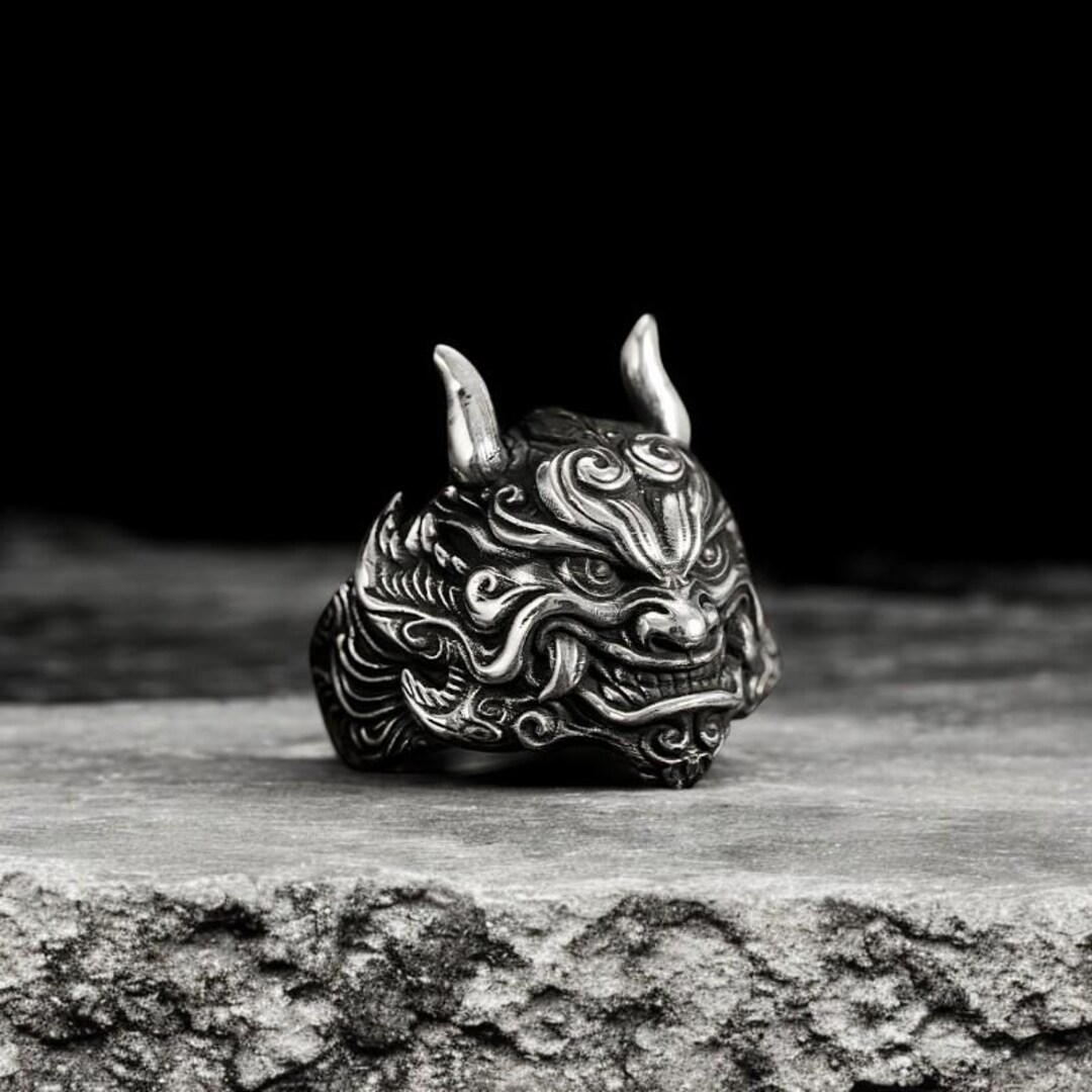 Silver Hannya Mask Ring, Japanese Oni Demon Ring for Men, Gothic Punk ...