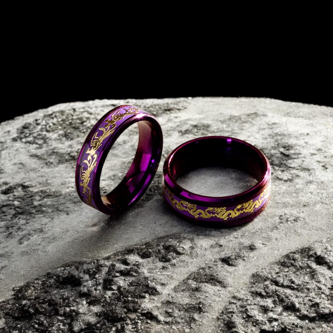 Purple Titanium Steel Dragon & Phoenix Ring: Gothic Couple Band - Etsy