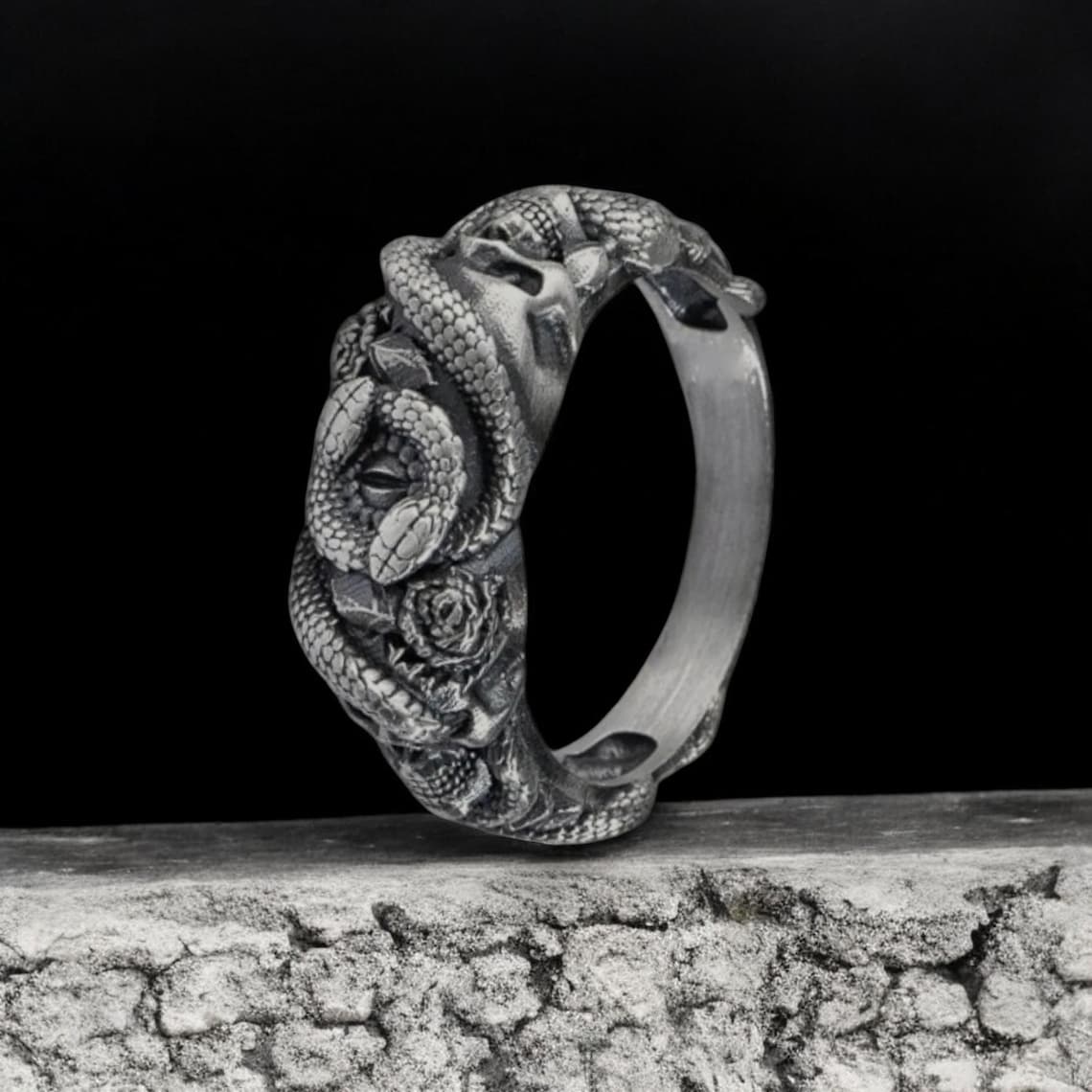 Gothic Snake Skull Ring: Stainless Steel Punk Rock Jewelry - Etsy