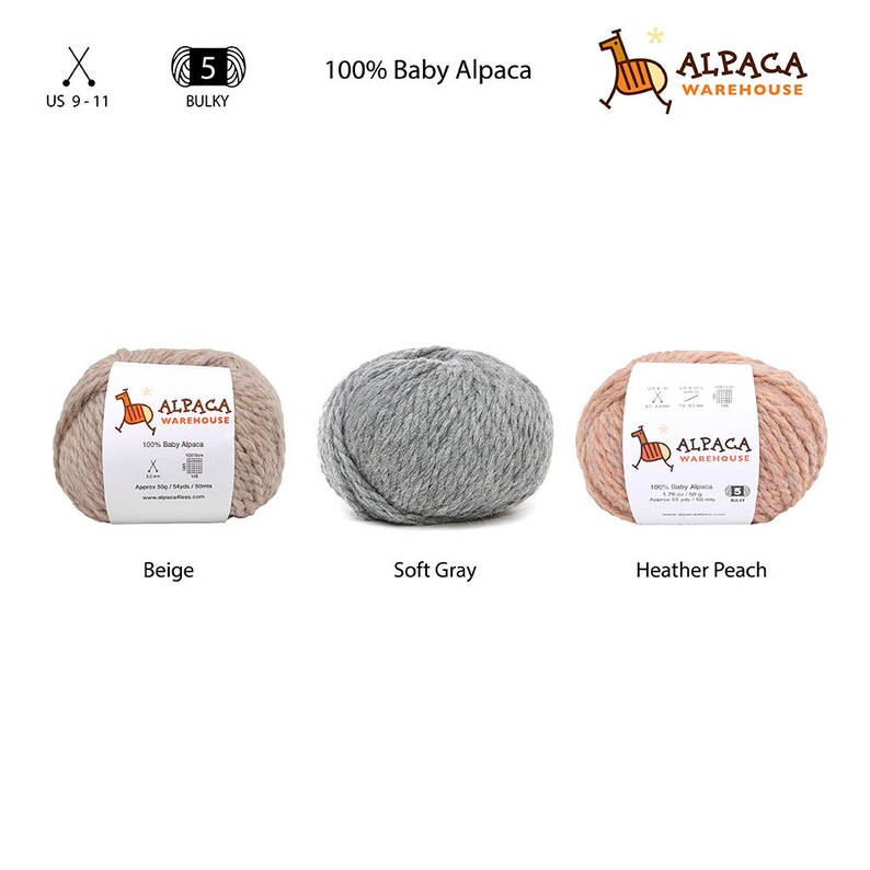 100% Baby Alpaca Yarn Wool Set of 3 Skeins Bulky Chunky Weight ...