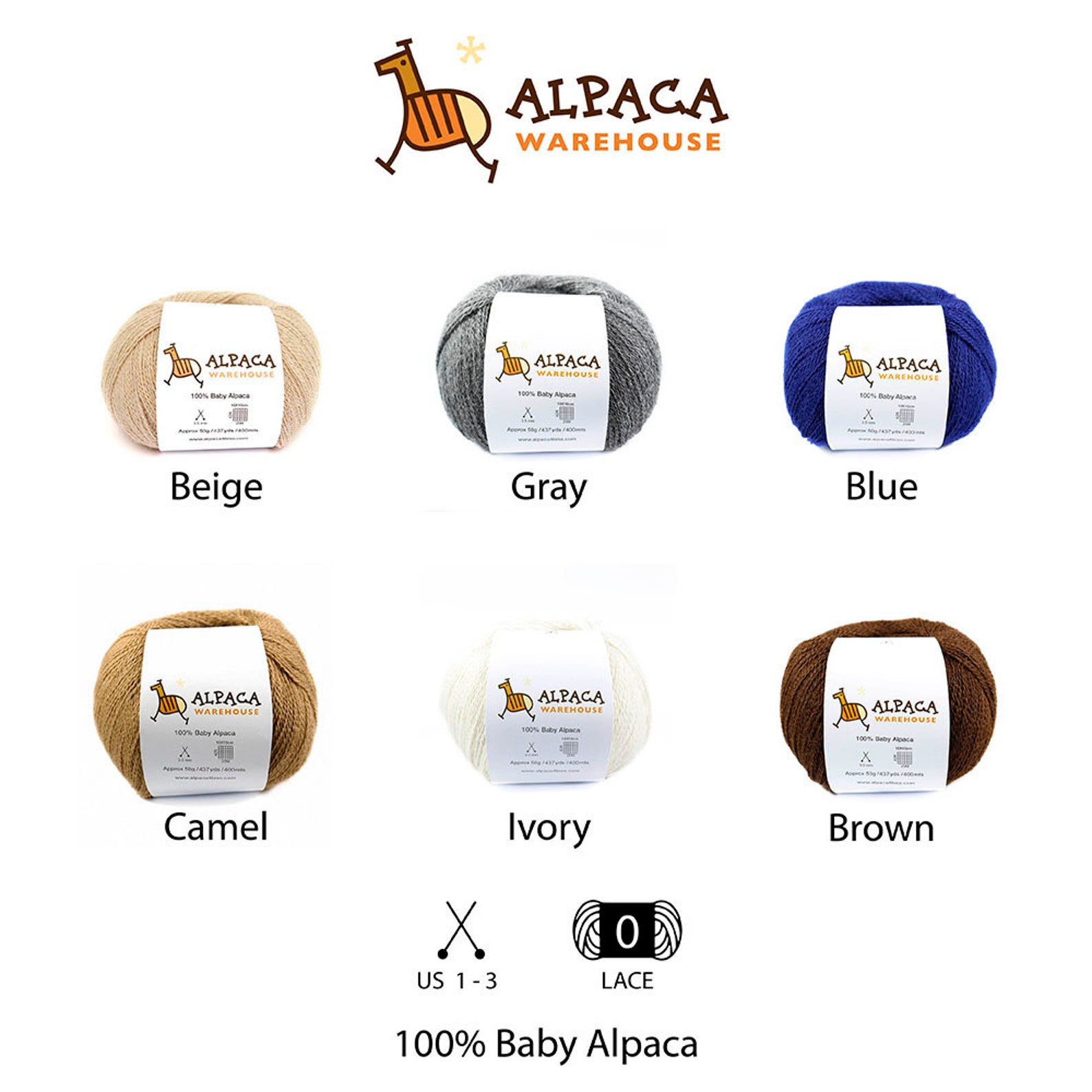 100% Baby Alpaca Yarn Wool Set of 3 Skeins (150 Grams) Lace Weight ...