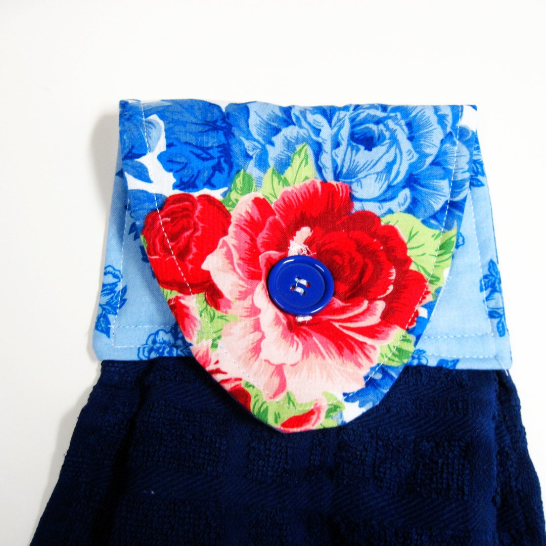 Hanging Kitchen Towel Hand Towel Button Top Pioneer Woman Fabric Blue ...
