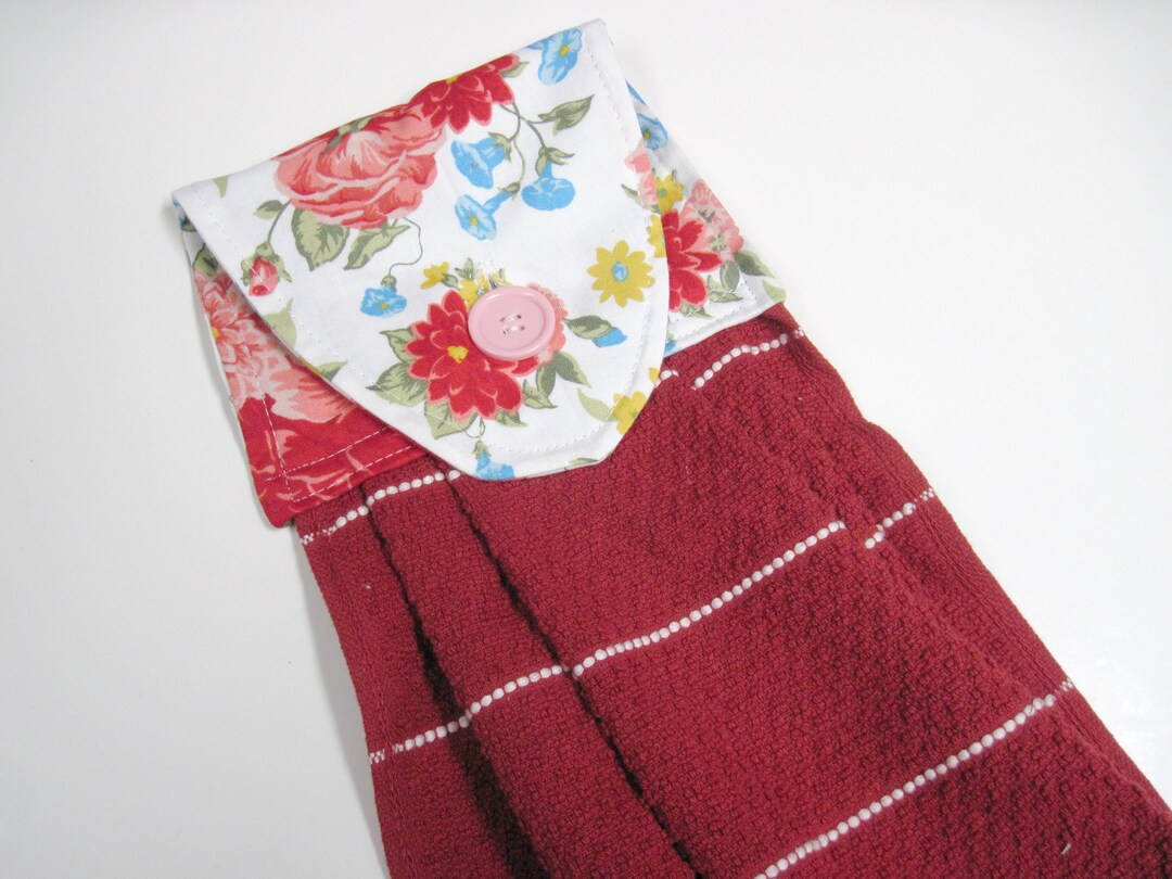 Hanging Kitchen Towel Hand Towel Button Top Pioneer Woman Fabric Red ...