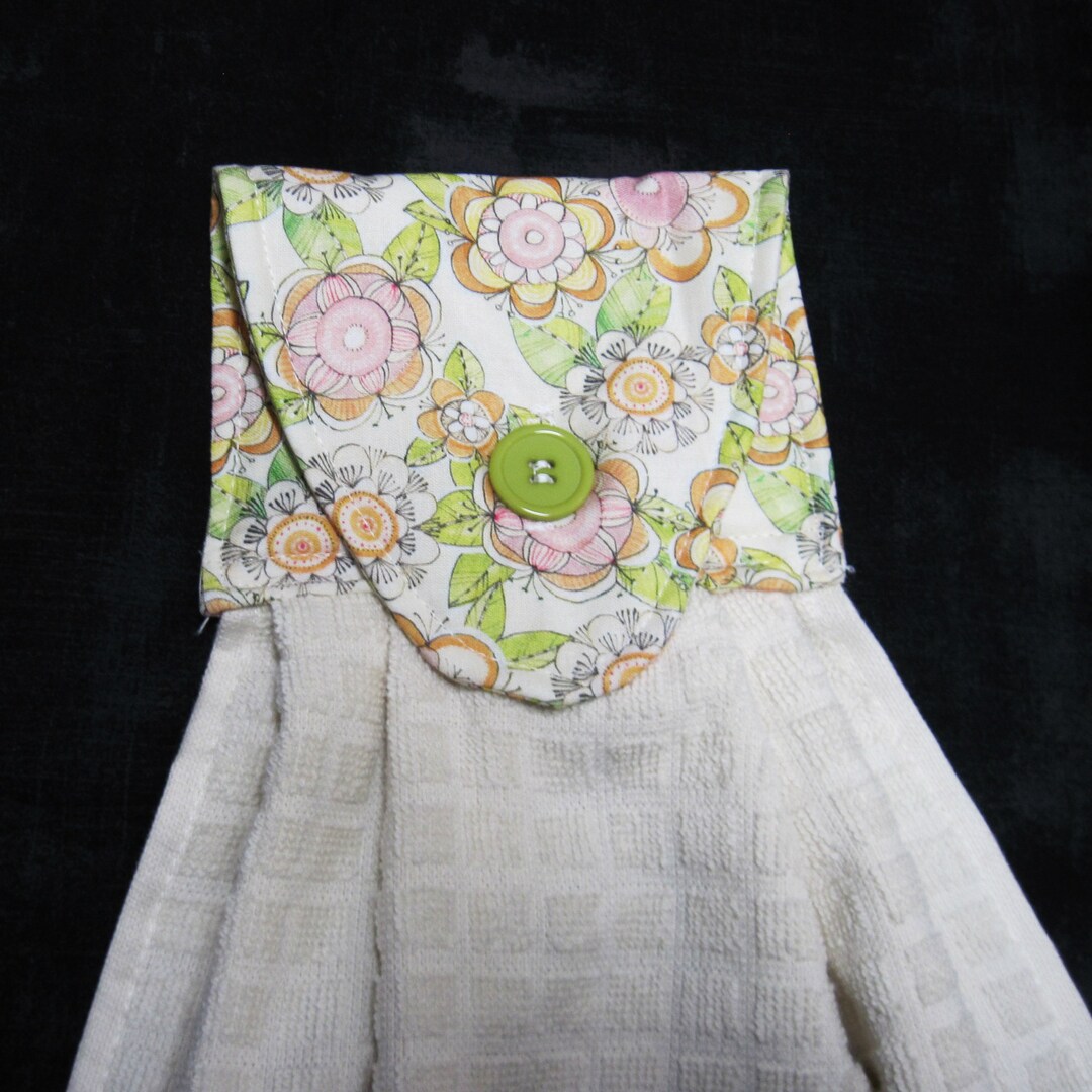 Floral Cotton Hanging Kitchen Towel: Button Top, Machine Washable - Etsy