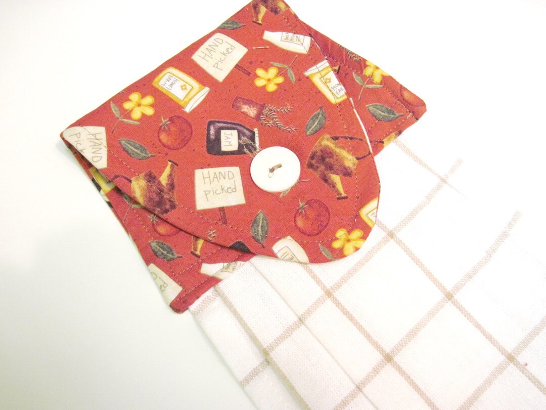 Hanging Kitchen Towel Button Top Linen Like Hand Towel Farm Market - Etsy