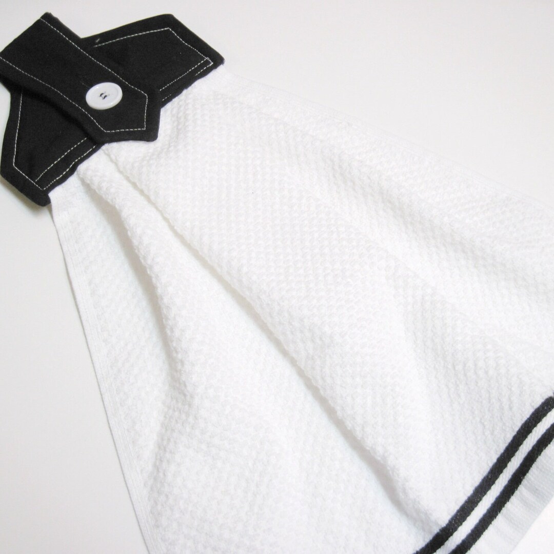 Hanging Kitchen Towel Button Top Black and White Modern Contemporary - Etsy