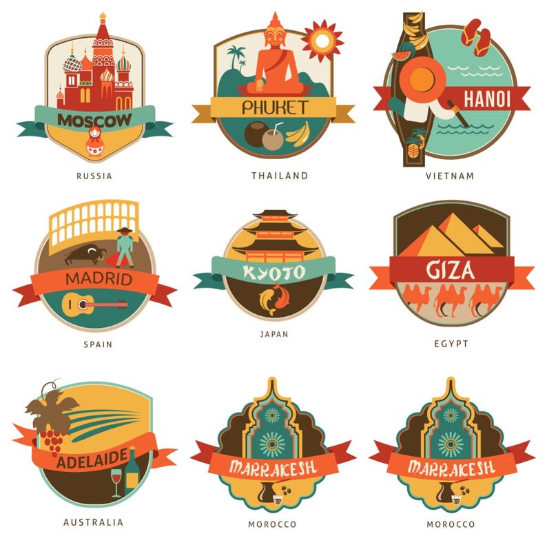 45 World Famous City Landmark Badges - PNG, JPG EPS Download | Travel ...