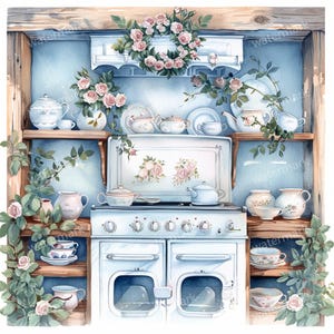 20 Vintage Floral Kitchen Clipart, Printable Watercolor Clipart, High ...