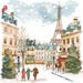 Paris Christmas Watercolor Clipart, Eiffel Tower Winter Scene, French ...