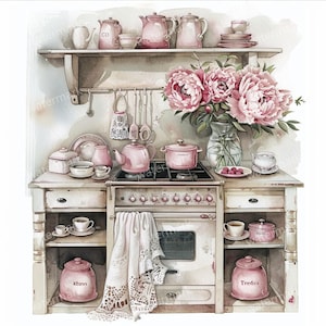 20 Vintage Floral Kitchen Clipart, Printable Watercolor Clipart, High ...