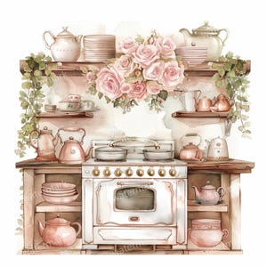 20 Vintage Floral Kitchen Clipart, Printable Watercolor Clipart, High ...